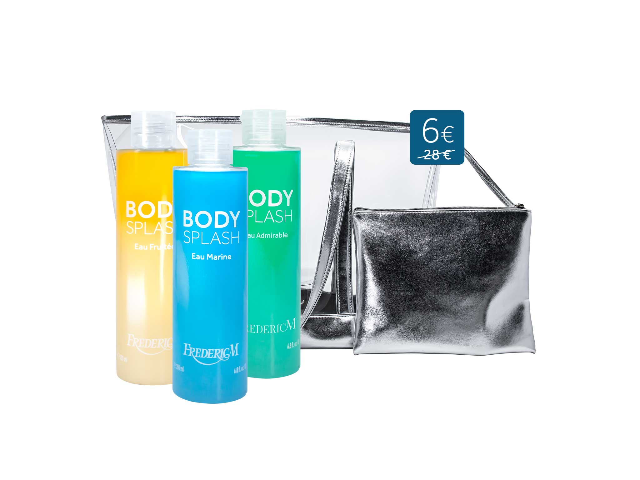 FREDERIC M / Set von drei Body Splash und einer Strandtasche