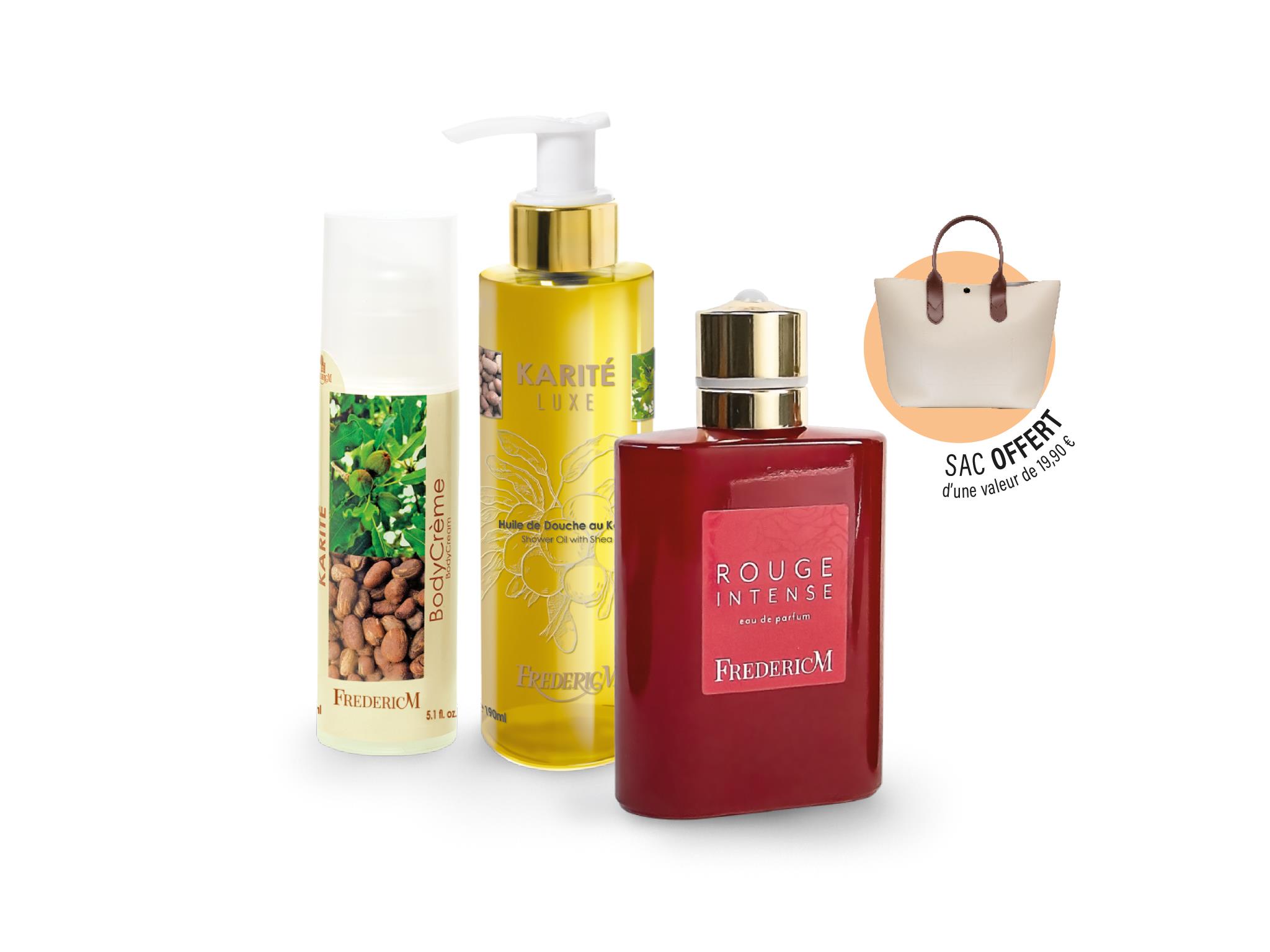 FREDERIC M / Rouge Intense et deux produits de la gamme karité luxe